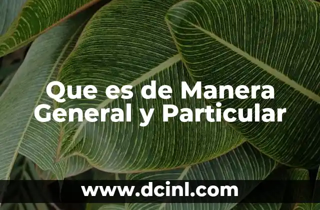 Que es de Manera General y Particular - Significado y Ejemplos